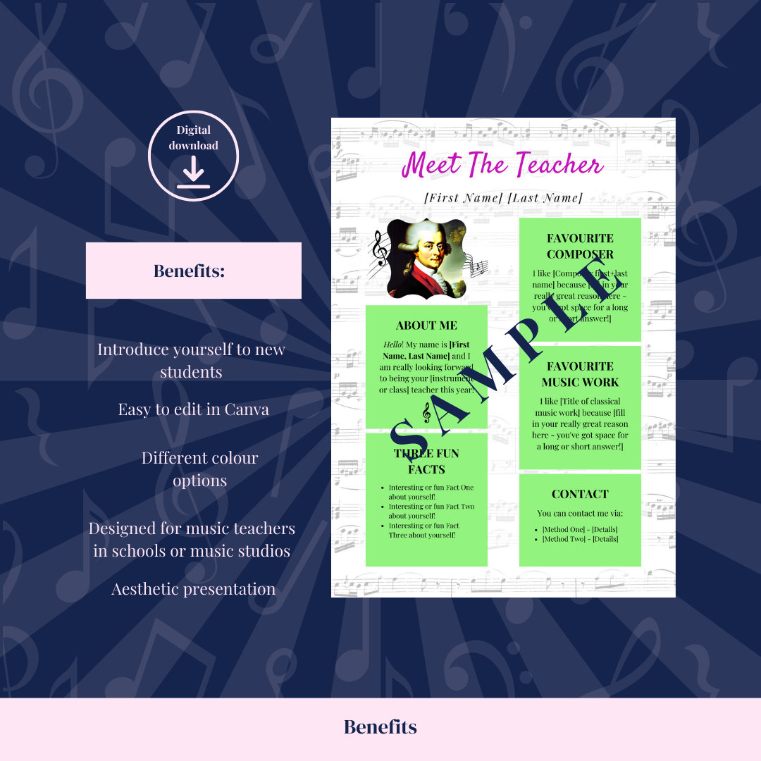 Music Meet the Teacher Template CANVA EDITABLE Back to School Musicians ...