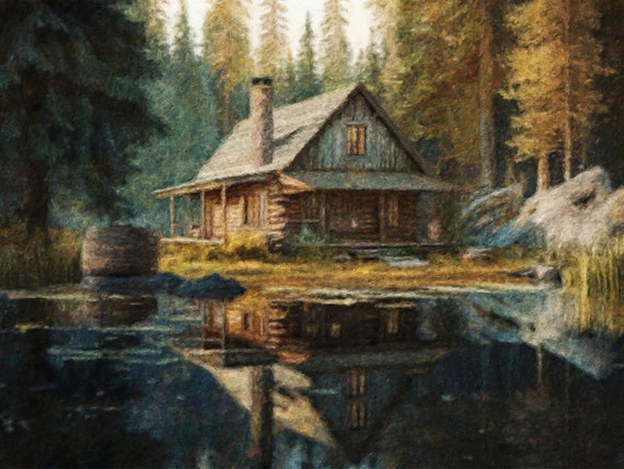 Log Cabin In The Woods Painting