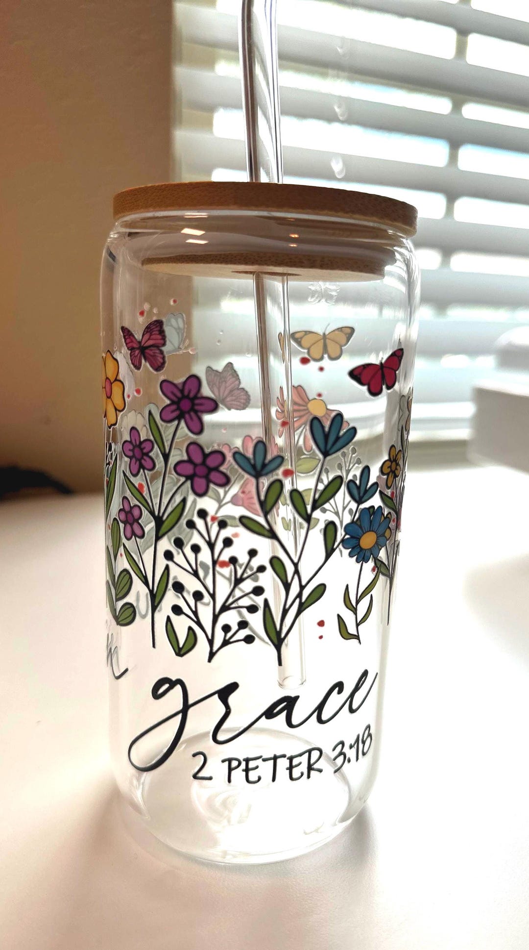 16 Oz “grow in Grace” Glass Cup / Libbey / Ice Coffee Cup / Faith Based ...