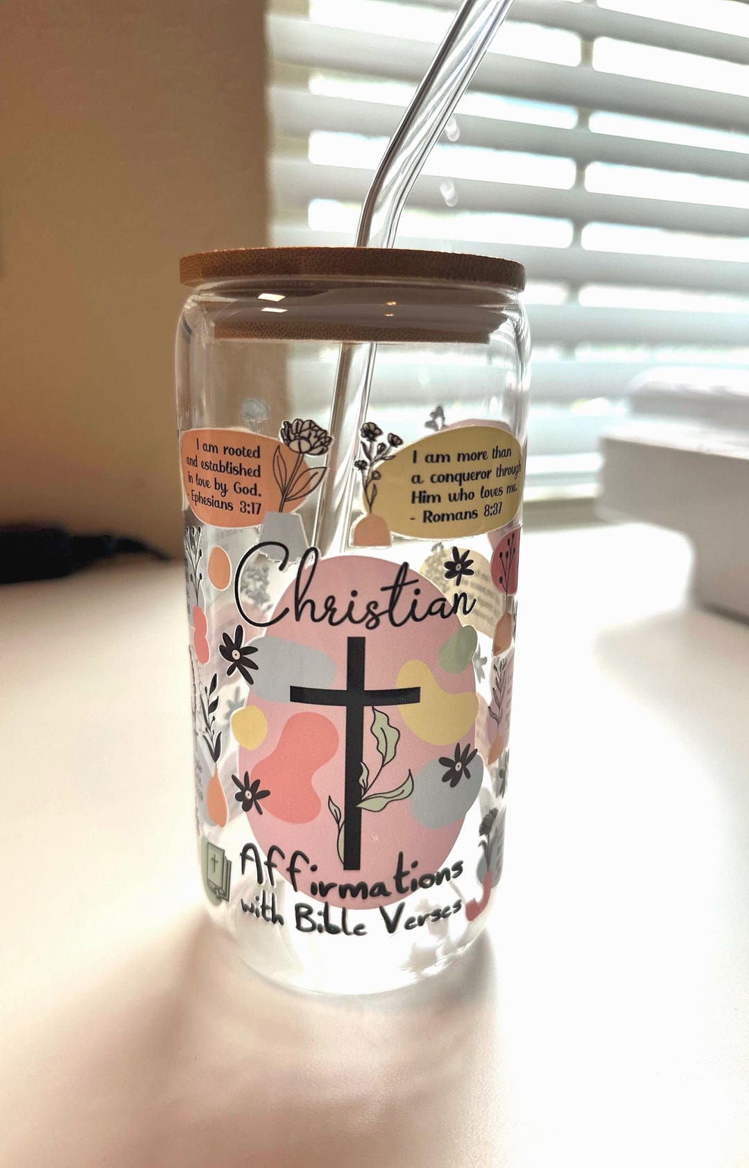16 Oz “christian Affirmations” Glass Cup / Libbey / Ice Coffee Cup ...
