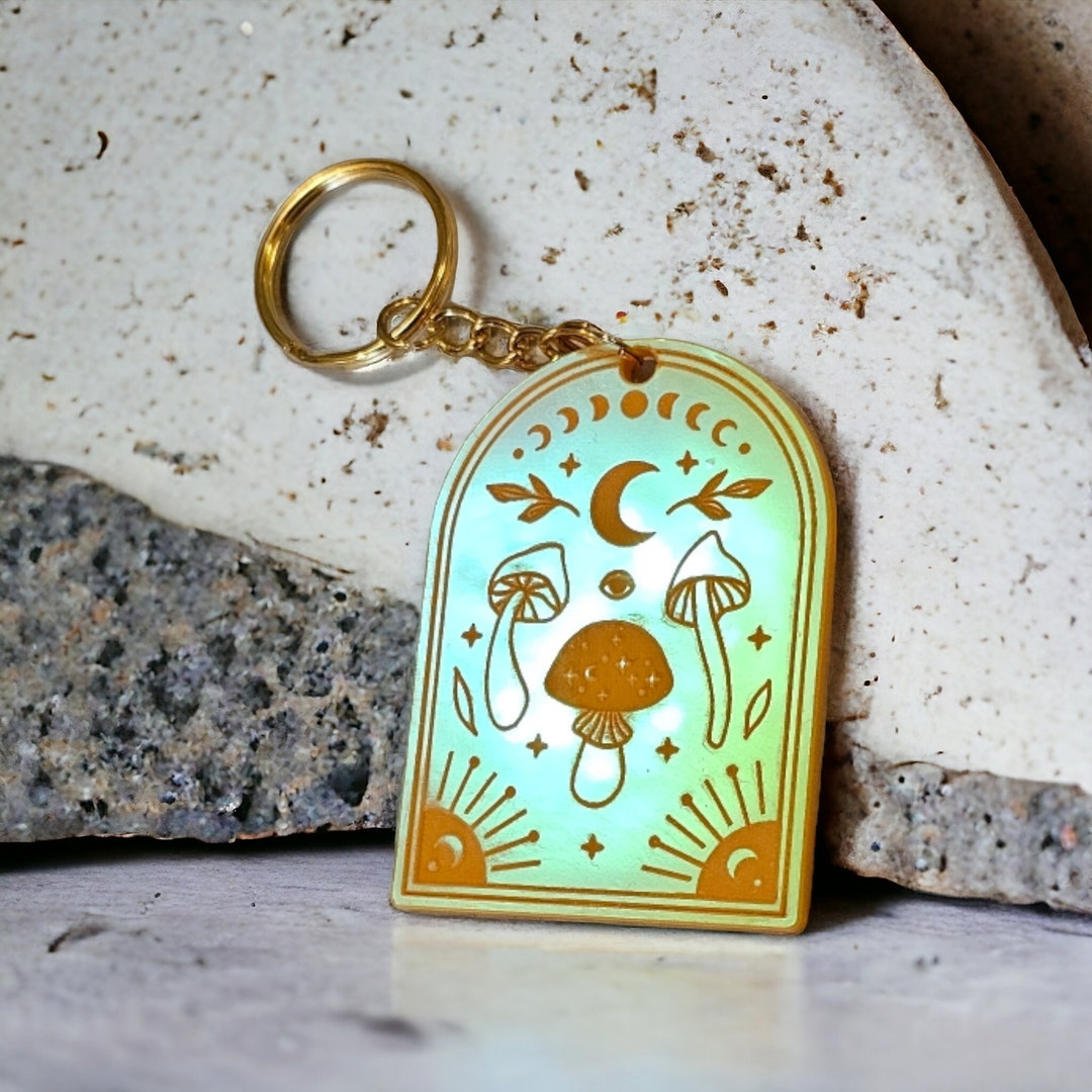 Goth Celestial Magic Mushroom Keychain, Cottagecore Iridescent Keychain ...