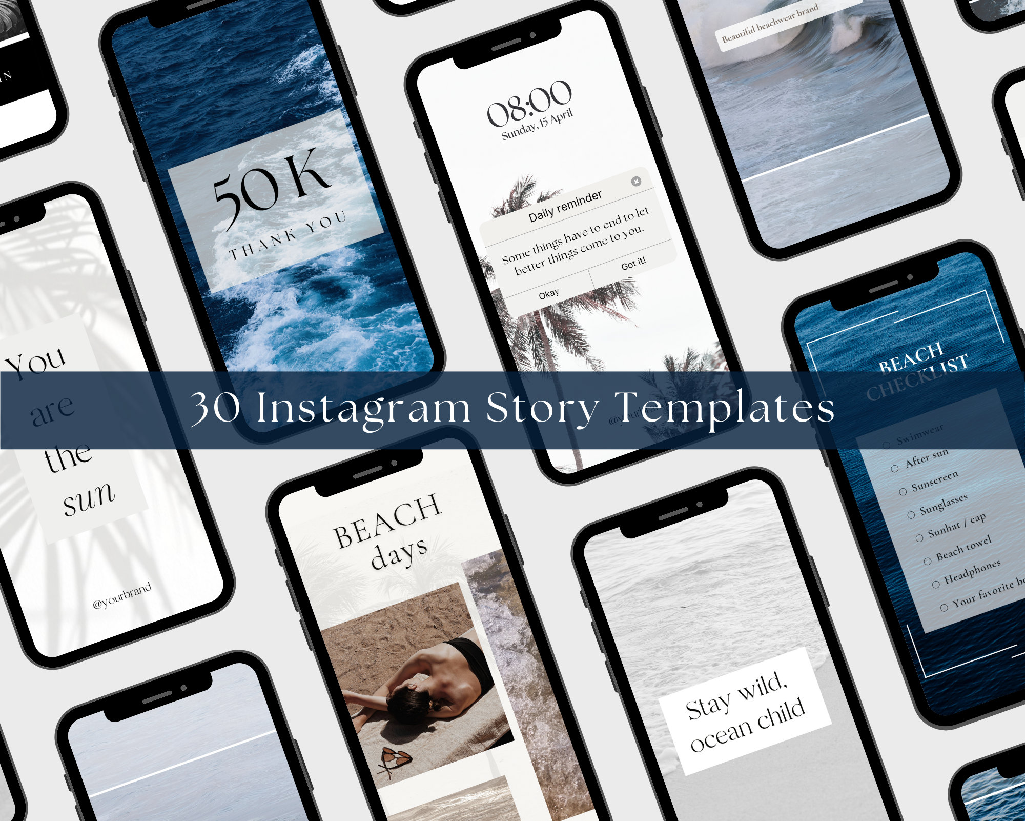 30 Instagram Beach Template Bundle | Editable on Canva| Social Media ...