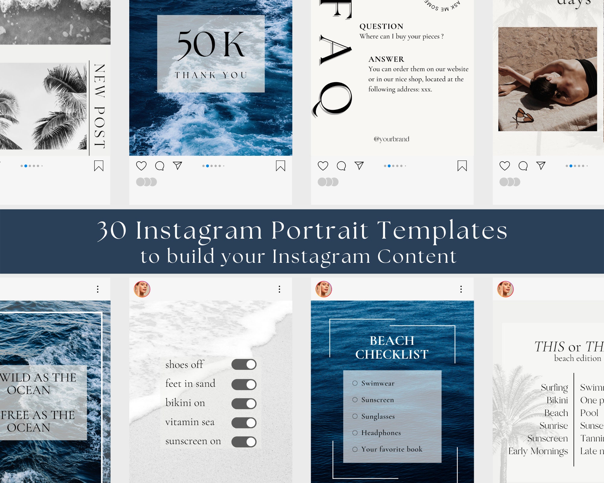 30 Instagram Beach Template Bundle | Editable on Canva| Social Media ...