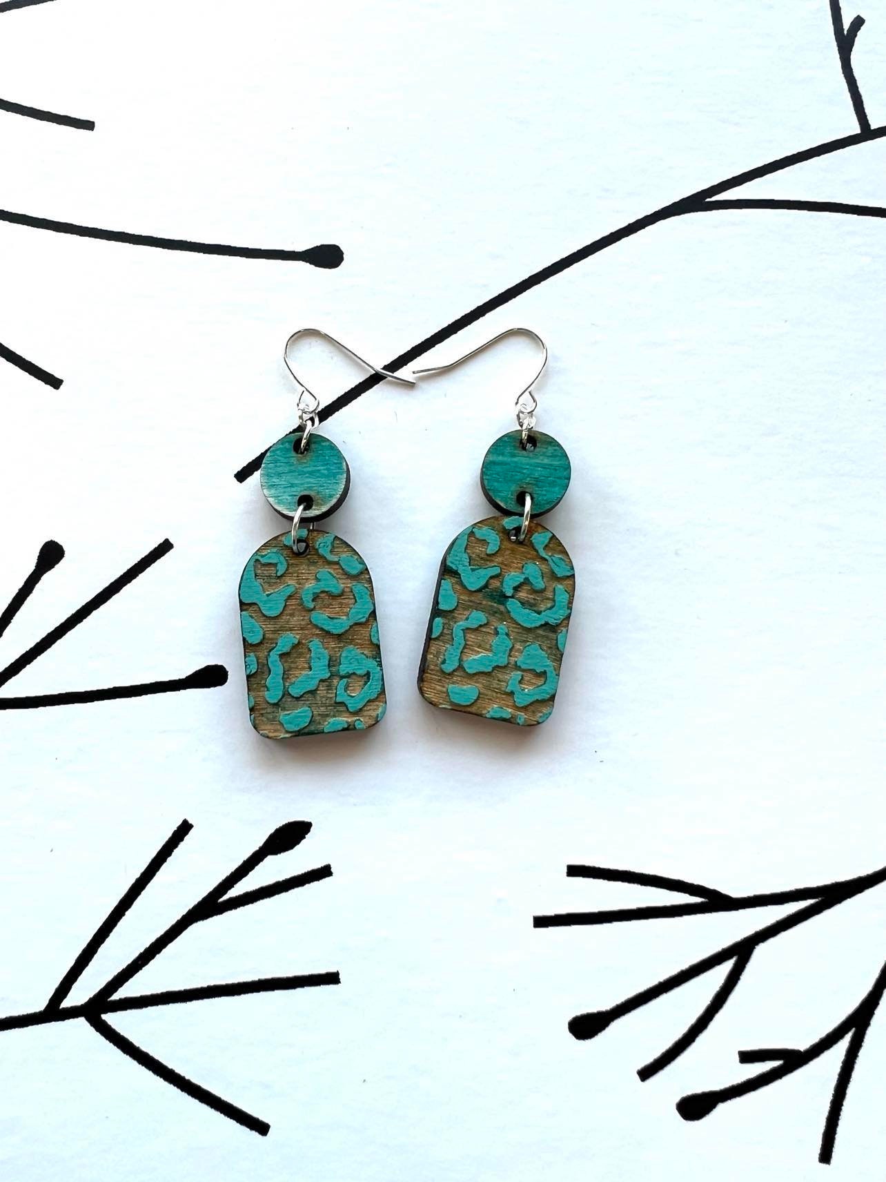Reverse Engrave Leopard Arches With Dot Drop Two Piece Earring Laser ...
