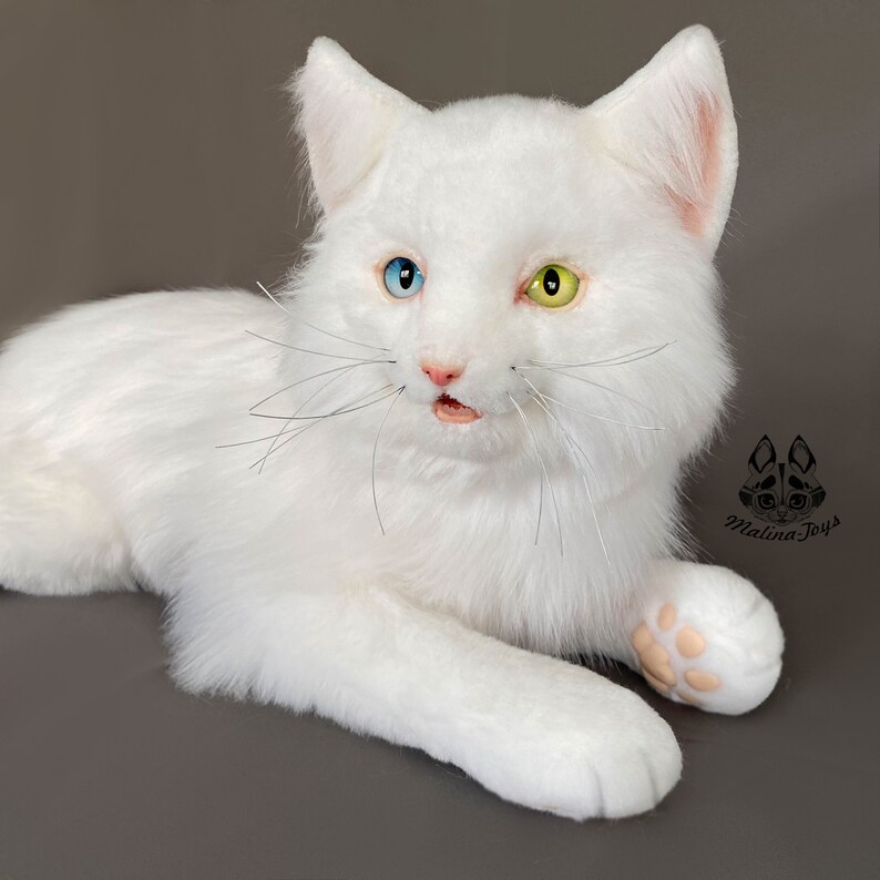 Stuffed White Cat With Movable Jaw, OOAK Toy, Fully Movable Toy ...