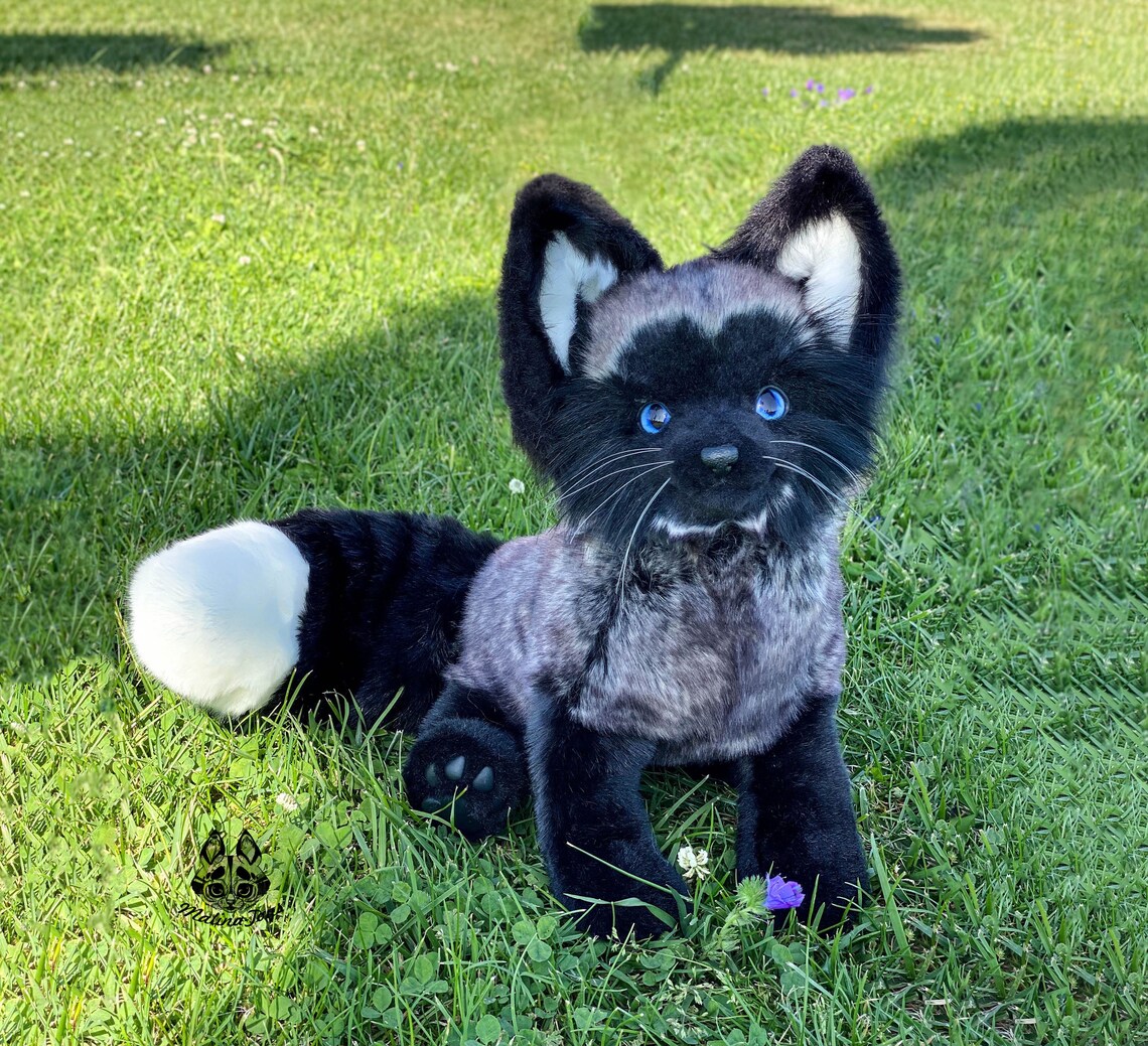 Stuffed Silver Fox Cub, Black Fox, Realistic Fox, Handmade Collectible ...