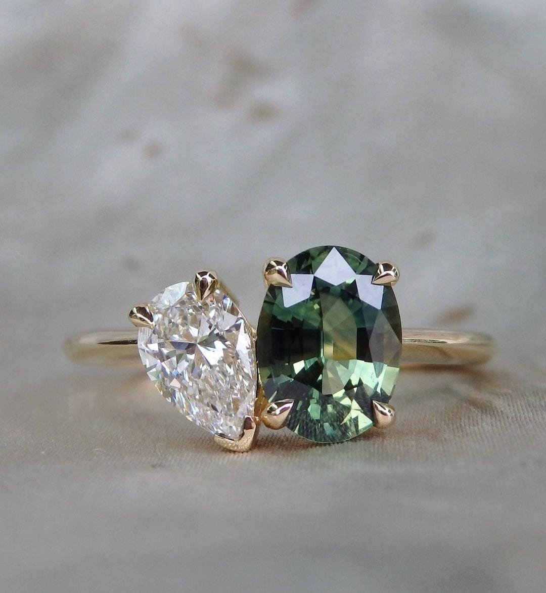 Buy Double Stone Engagement Emerald Ring 2 Stone Toi Et Moi Ring ...