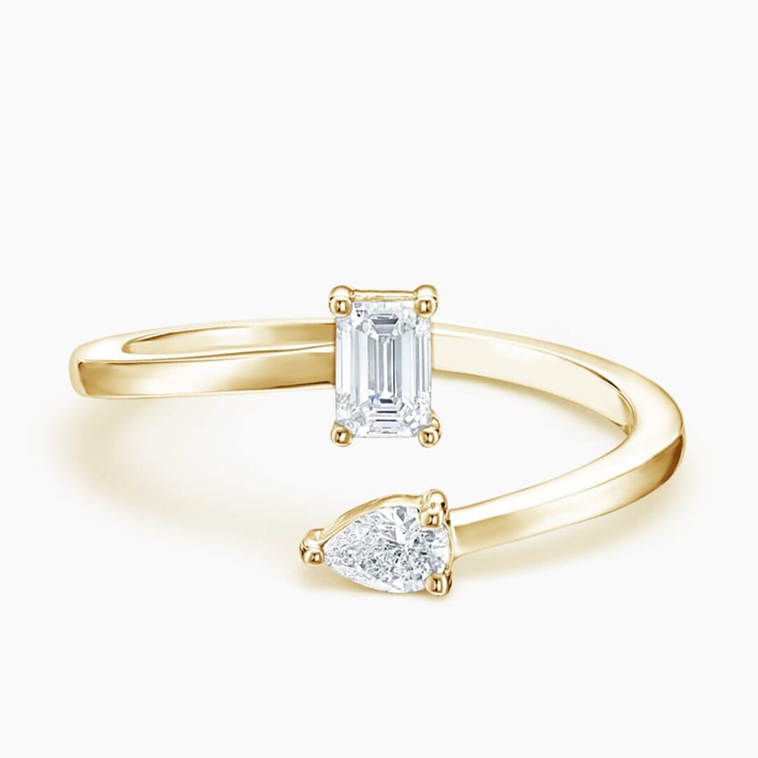 Toi Et Moi Ring Double Stone Engagement Emerald Ring 2 Stone Wedding Ring Birthstone Pear Ring 2 ...