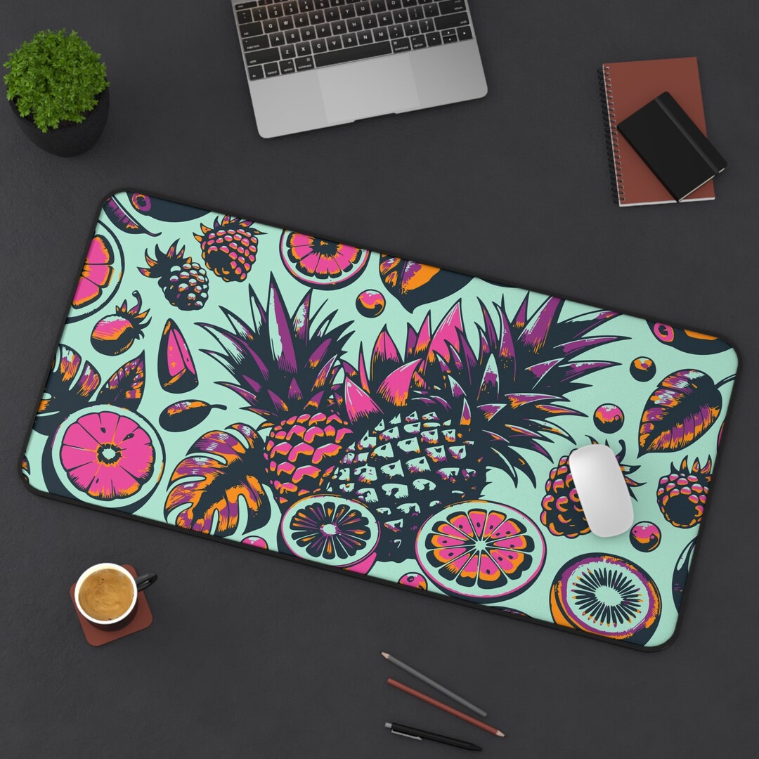 Tropical Fruit Pineapple Desk Mat, Mouse Pad, Maximalist Office Decor ...