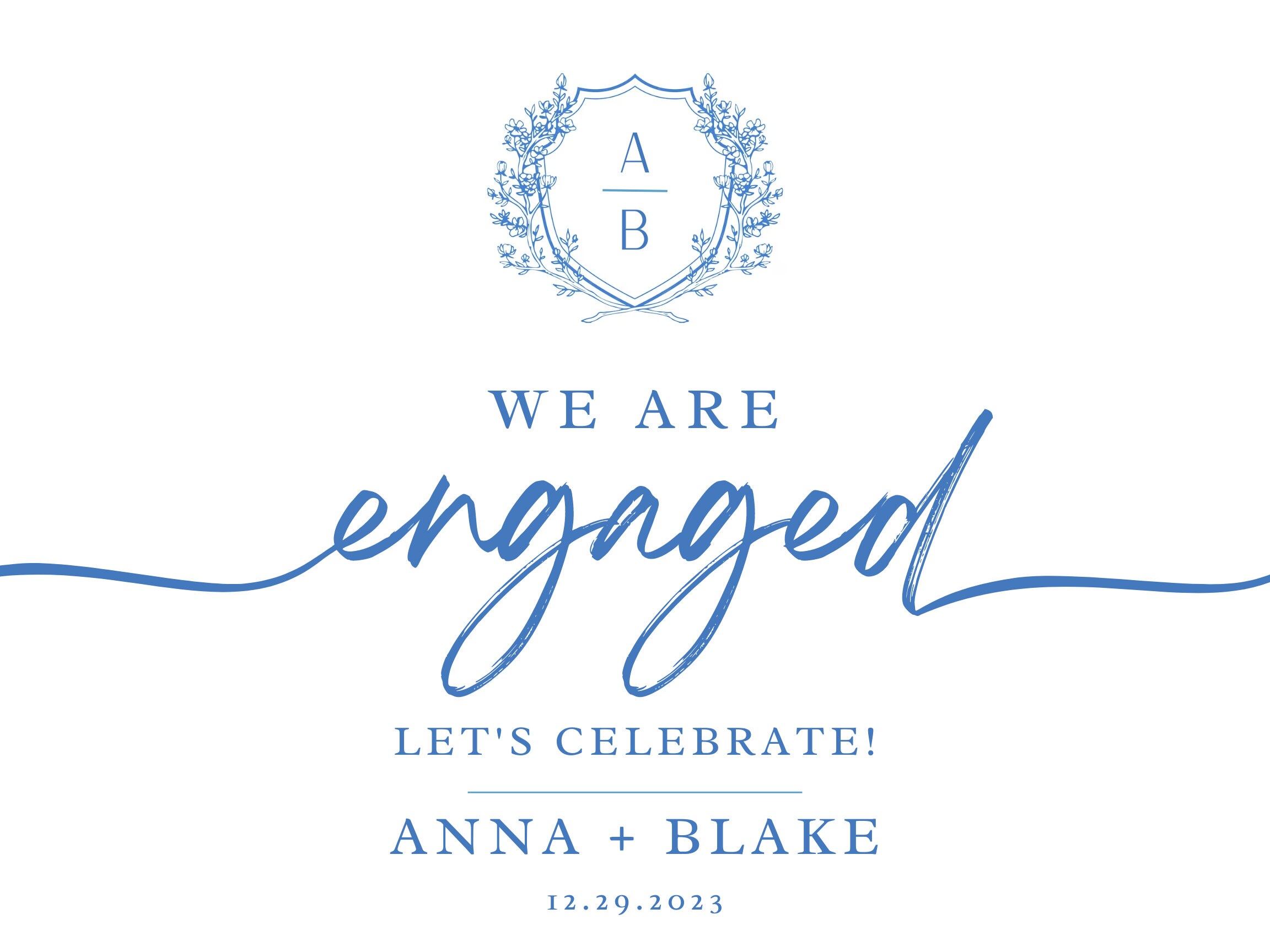 Blue Crest Vertical Engagement Party Sign | Blue | Engagement Party ...