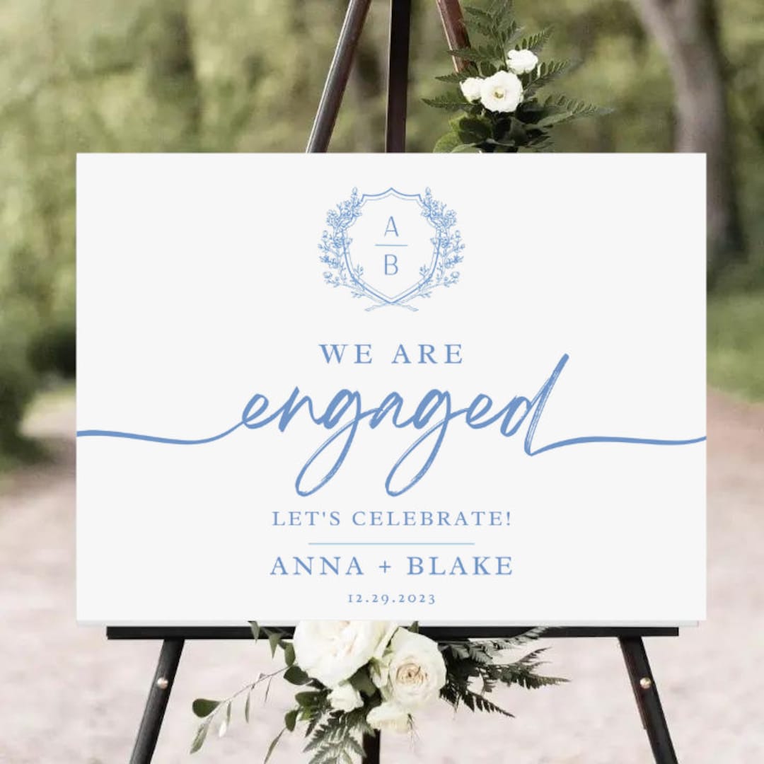 Blue Crest Vertical Engagement Party Sign | Blue | Engagement Party ...
