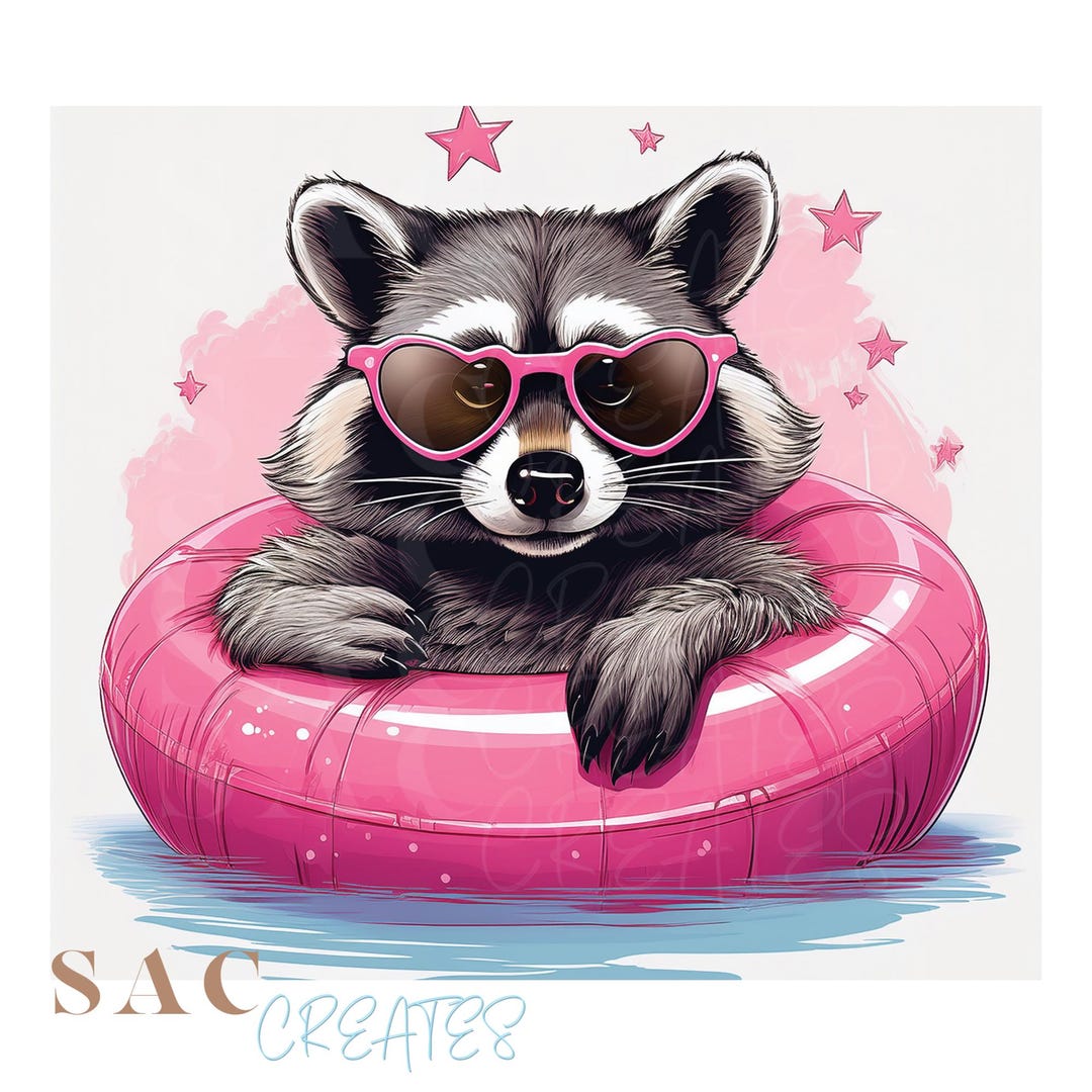 Raccoon Summer Time Sublimation PNG, Floating Raccoon Design, Cute ...