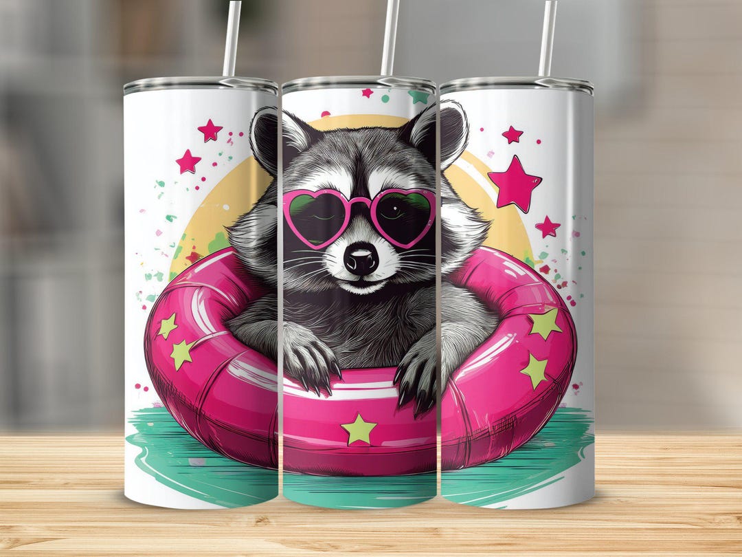 Raccoon Summer Sun Sublimation PNG, Floating Raccoon Red Pink Yellow ...