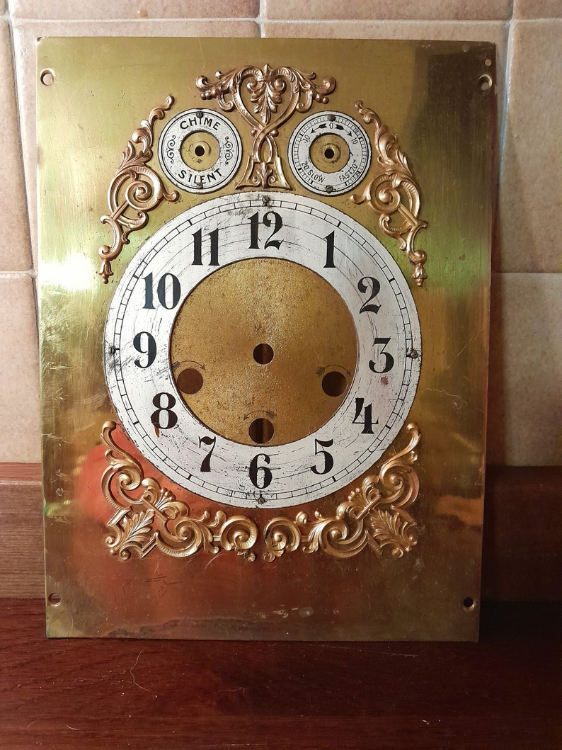Ornate Brass Clock Face and Mount Plate, With 3 Dials for Time, Chime ...