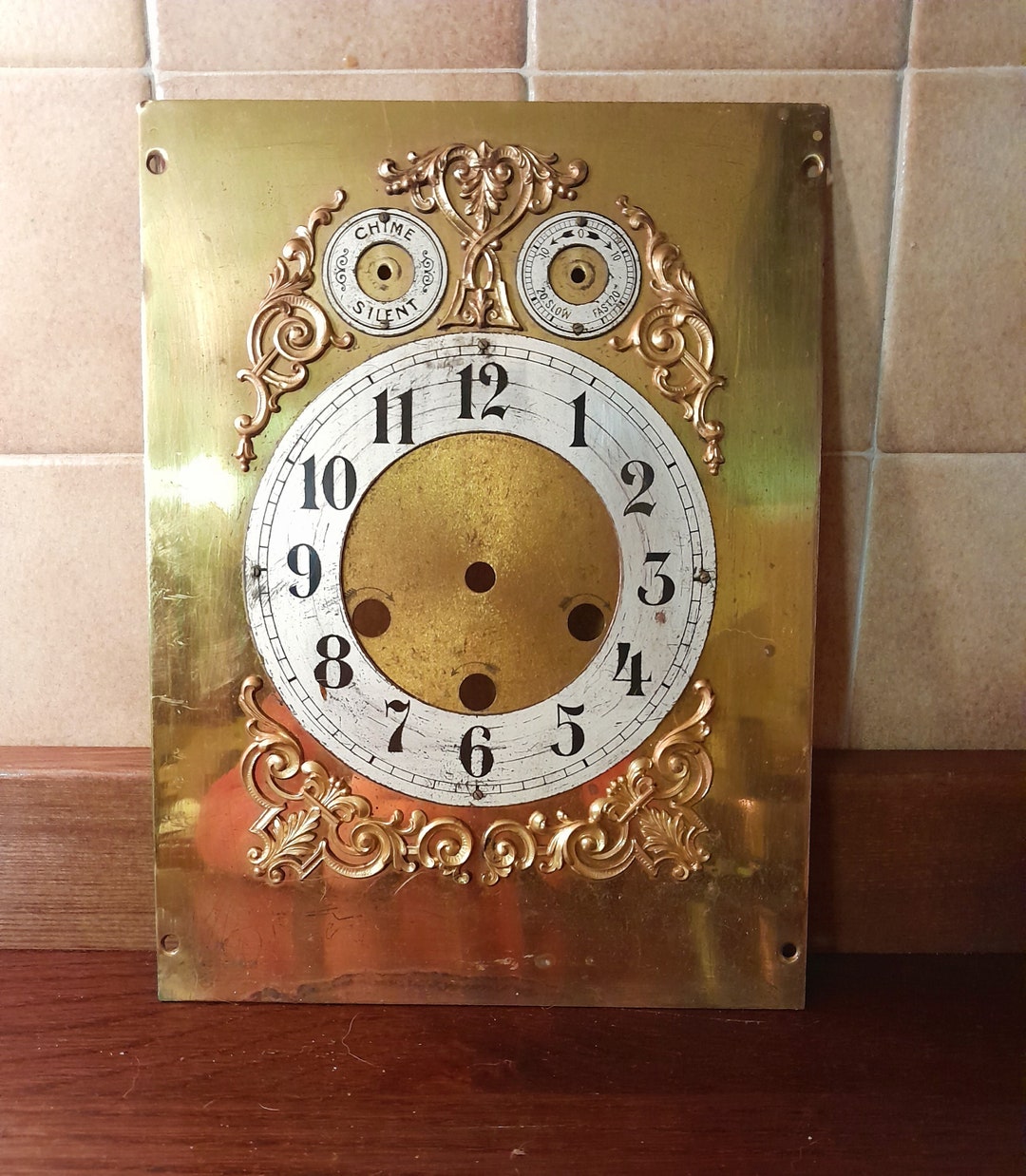 Ornate Brass Clock Face and Mount Plate, With 3 Dials for Time, Chime ...