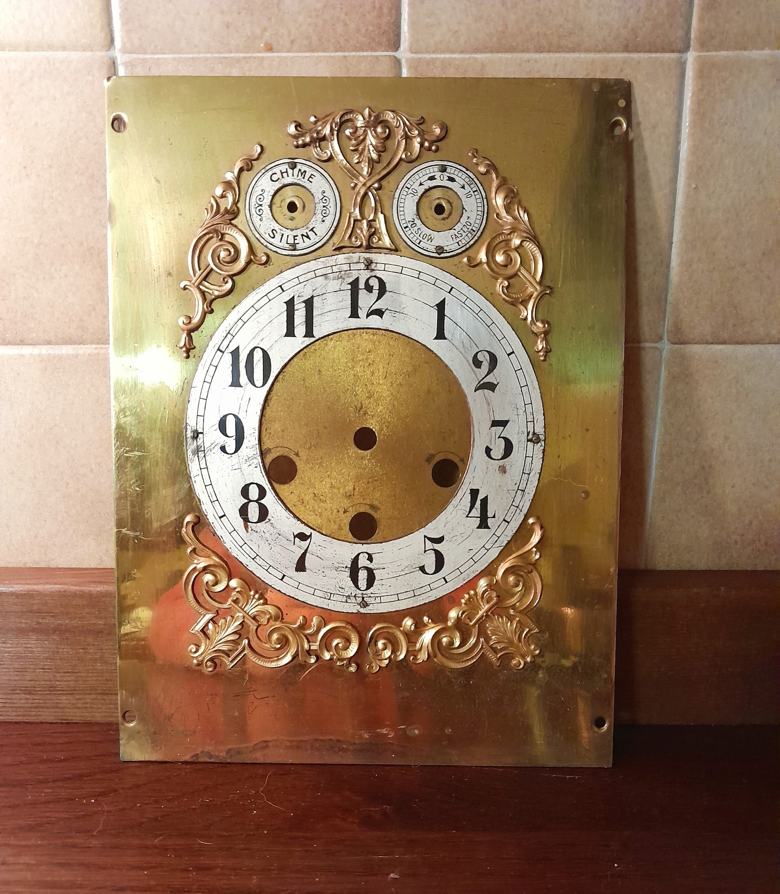 Ornate Brass Clock Face and Mount Plate, With 3 Dials for Time, Chime ...