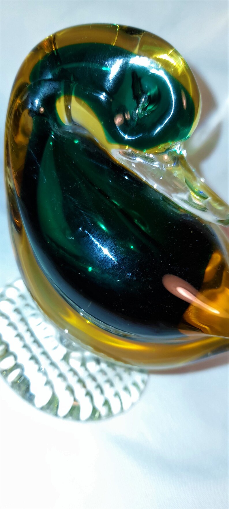 Possibly Murano Green and Amber Glass Duck Paperweight - Etsy