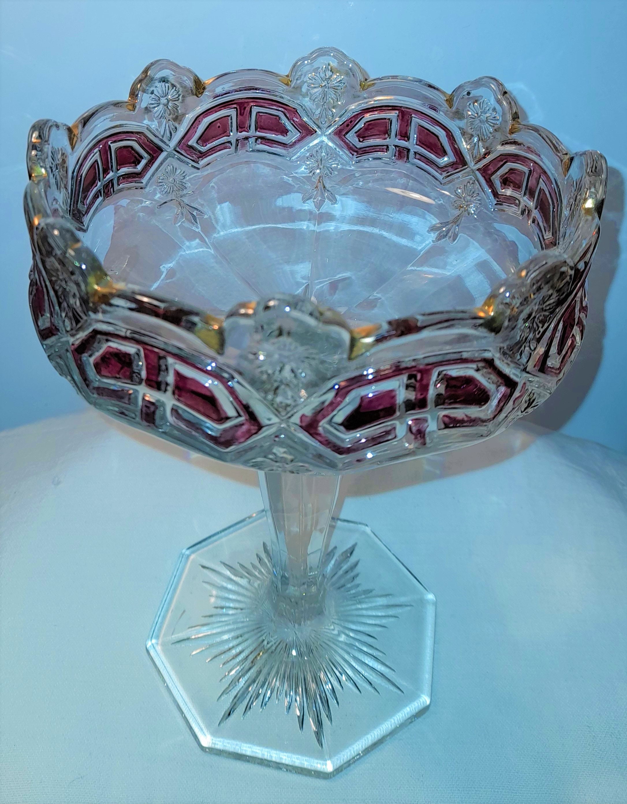Antique Cut Glass Compote Bowl Gold Fleck and Cherry Coloured - Etsy