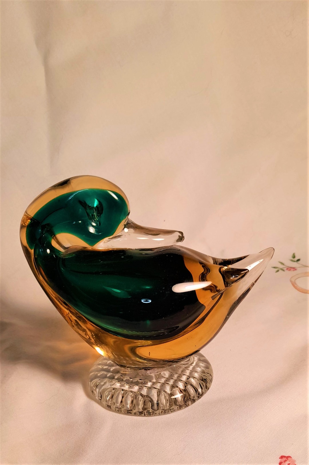 Possibly Murano Green and Amber Glass Duck, Paperweight, Decoration ...