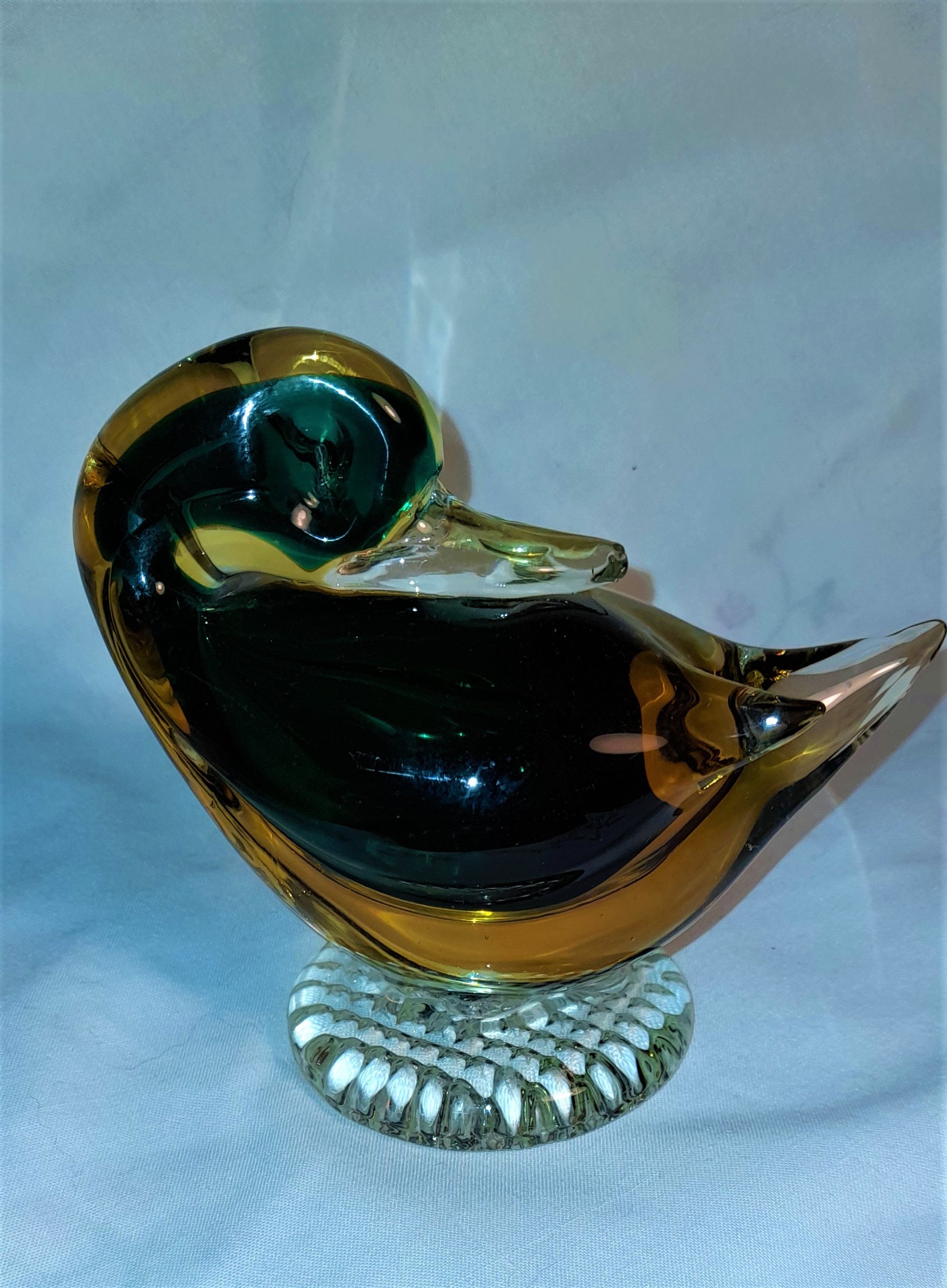 Possibly Murano Green and Amber Glass Duck, Paperweight, Decoration ...