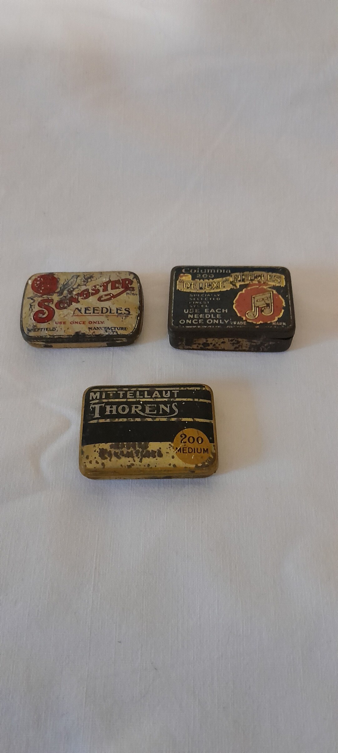 Record Needle Tins X 3. Songster, Columbia De Luxe & Mittellaut Thorens ...