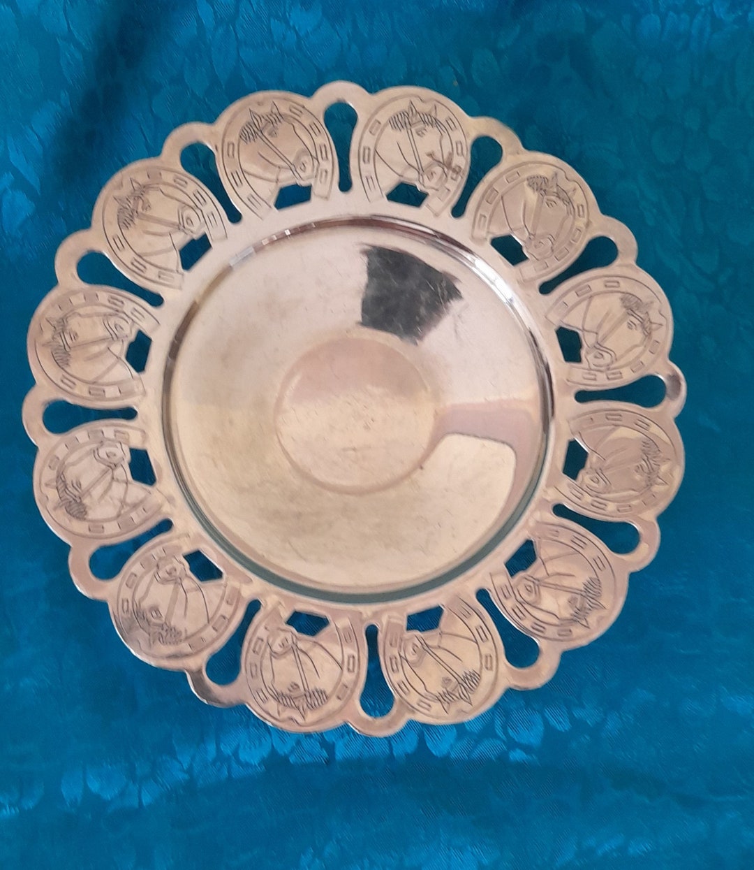 Brass Round Candy Dish, Bowl, Plate With Horses Heads and Horse Shoe ...
