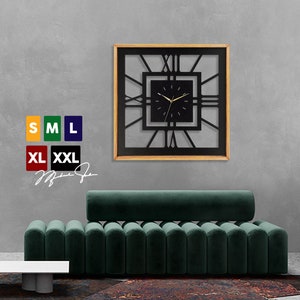 Square Roman Numeral Wooden Wall Clock Wall Clocks Wall Decor Home ...