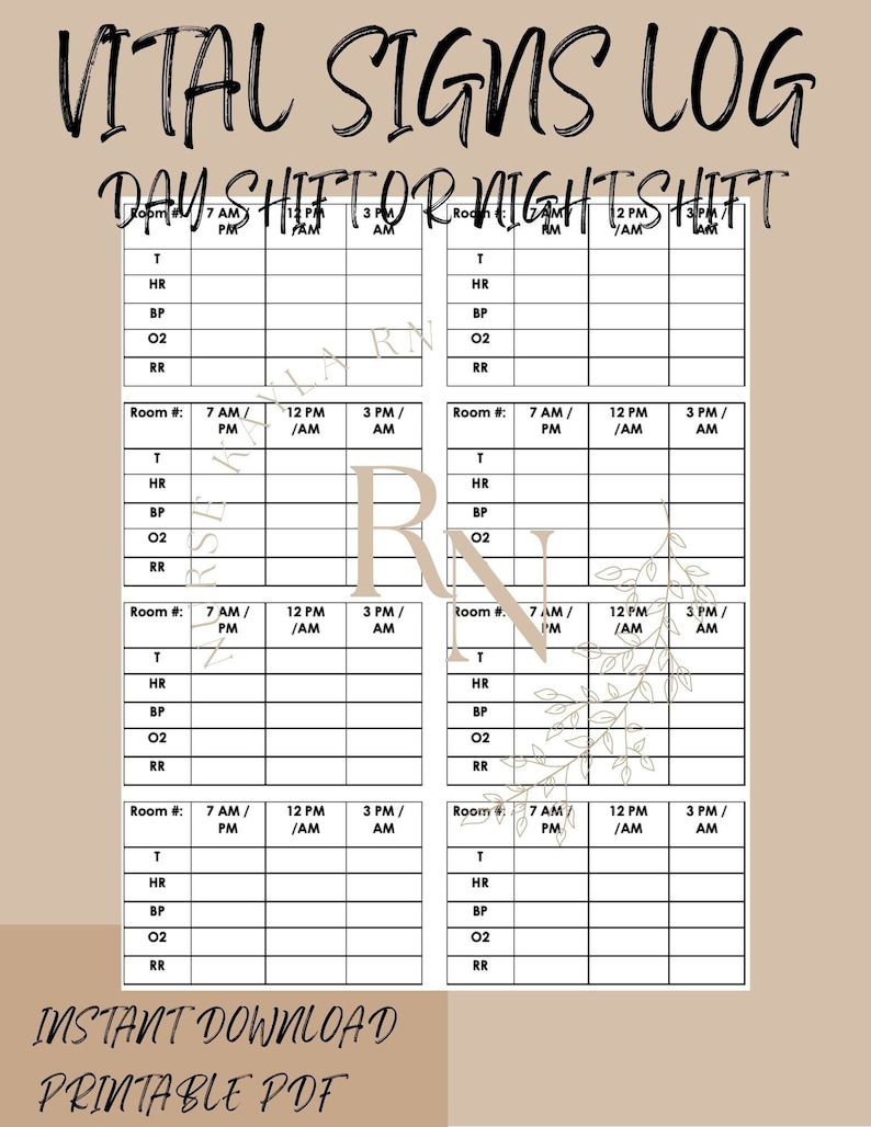 Vital Sign Log Nurse RN CNA NA Vitals Report - Etsy