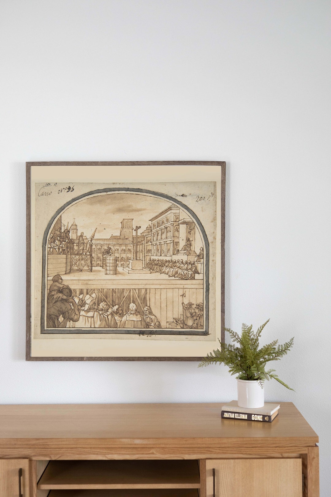 Vintage Drawing of Arched Courtyard, Simple Art, Decor, Sketch ...