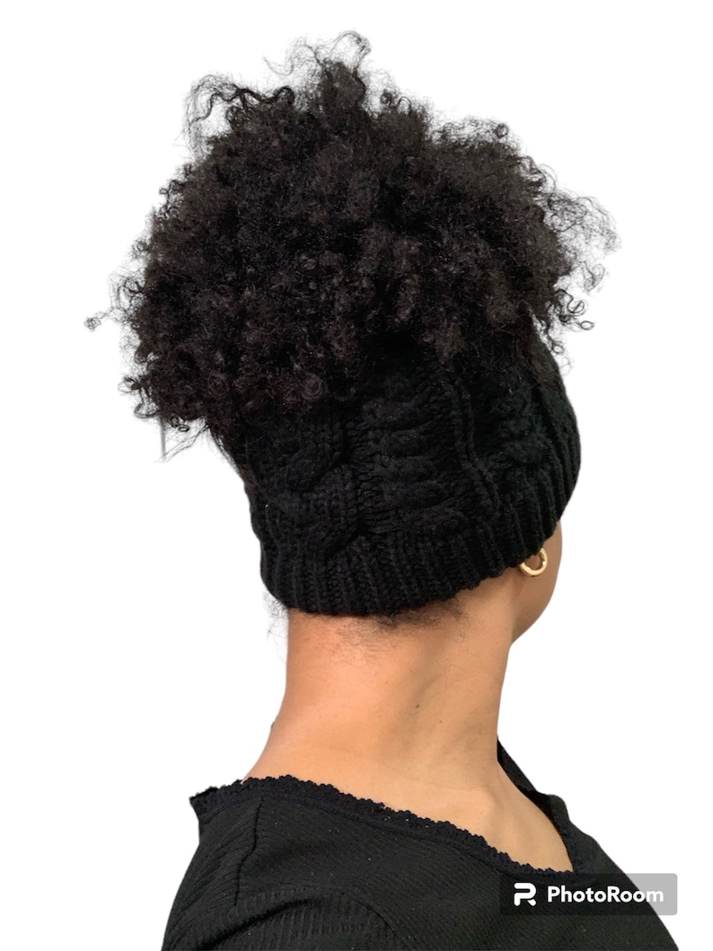 Satin Lined Ponytail Black Beanie, Satin Lined Hat, Chunky Winter Hat ...