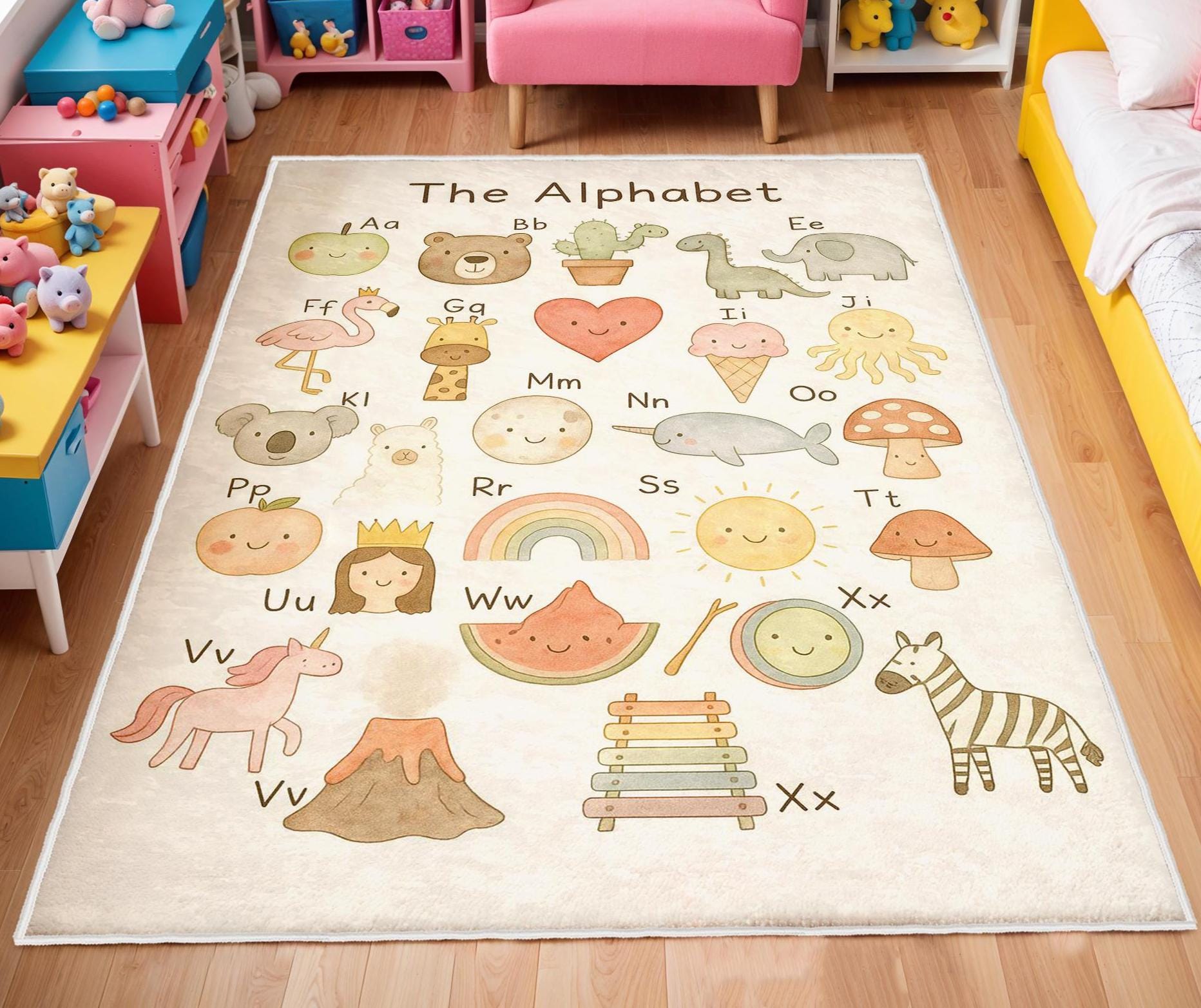 Alphabets Theme Kids Room Rug, Kids Room Carpets, Animal Alphabet Rug ...