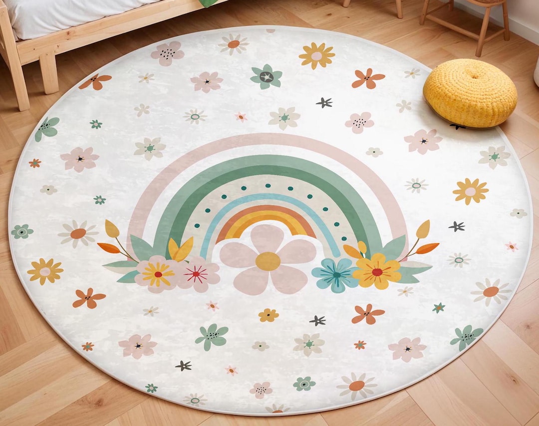 Rainbow Kids Room Mat, Floral Rainbow Kids Rug, Play Mat for Kids ...