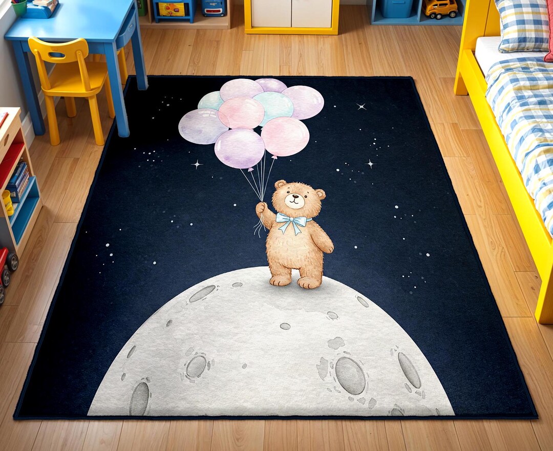 Teddy Bear Nursery Carpet, Space Teddy Bear Nursery Rug, Rectangular ...