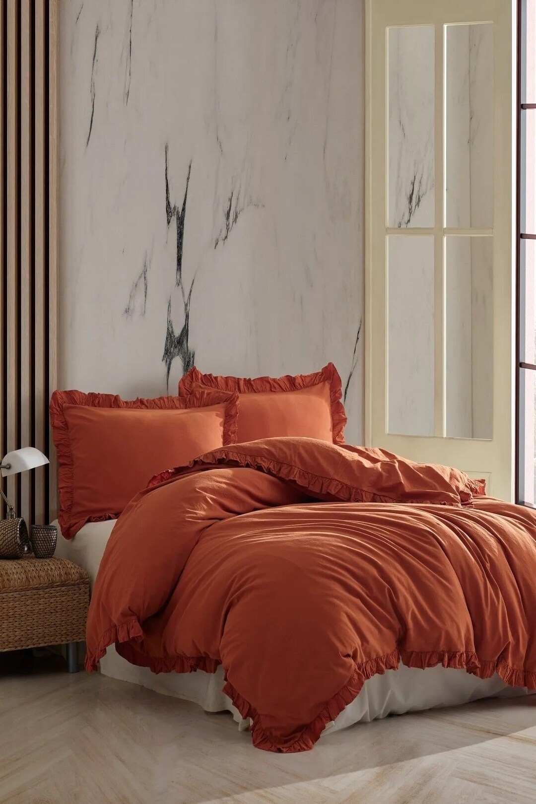Terracotta Duvet Cover Set, Ruffled Duvet Cover,duvet Cover With ...