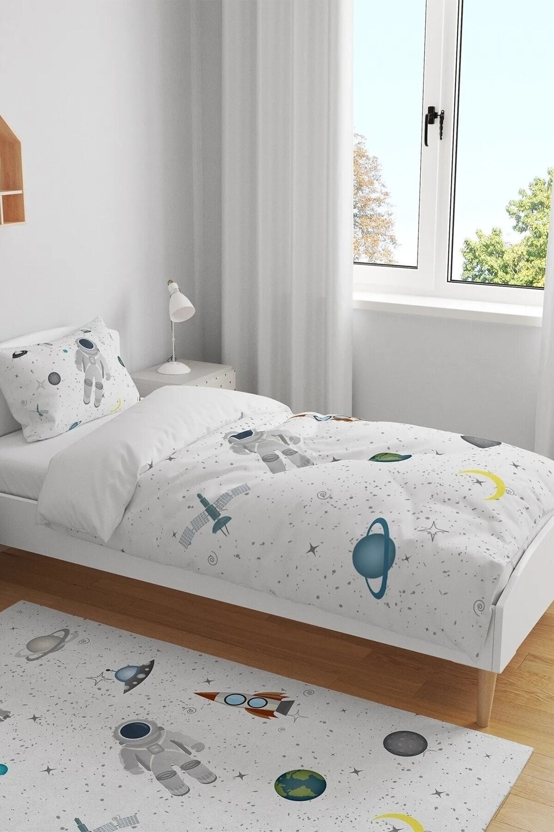 Space Themed Kids Duvet Cover Set, Toddler Bedding, Twin Bedding ...
