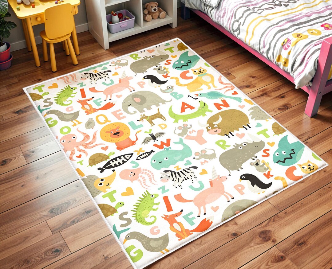 Alphabet Nursery Rug,learn the Alphabet and Animal Carpet,animal ABC ...