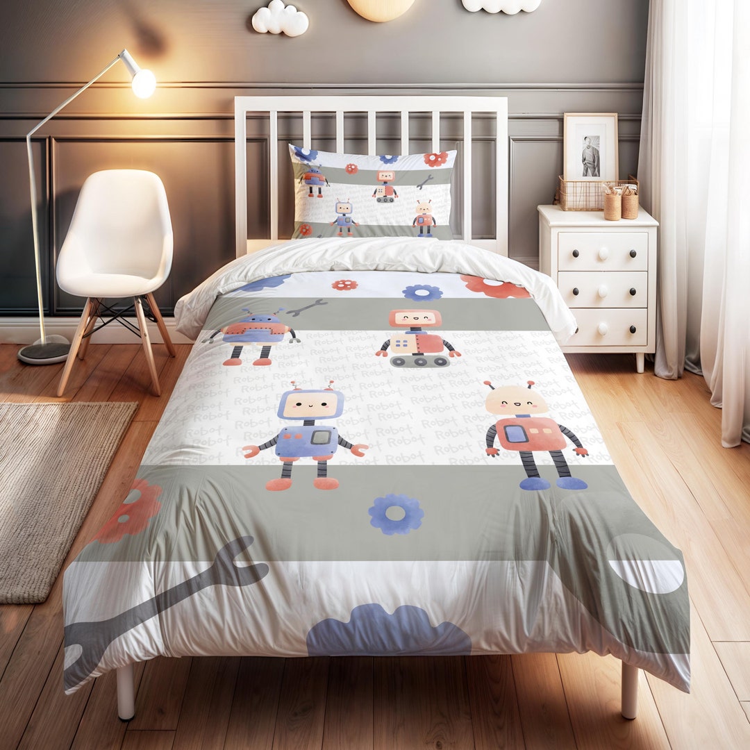Robot Space Toddler Duvet Cover, Robot Nursery Bedding Set, Crib Duvet ...