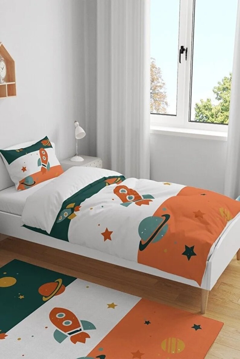 Retro Rocket Themed Kids Bedding Set, Baby Duvet Cover Set,bedroom ...