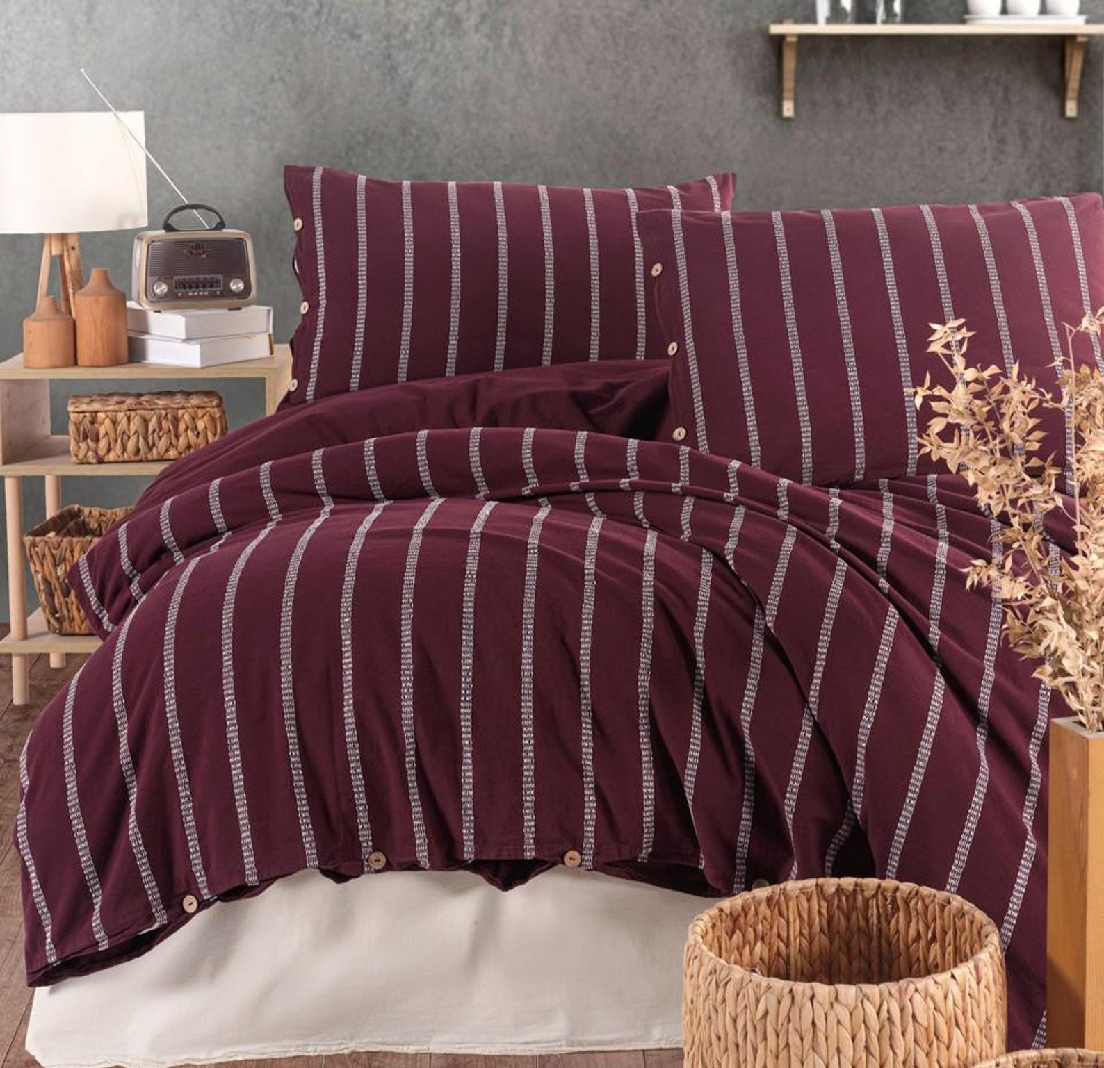 Striped 100% Cotton Duvet Cover, Double Duvet Cover, Modern Striped ...