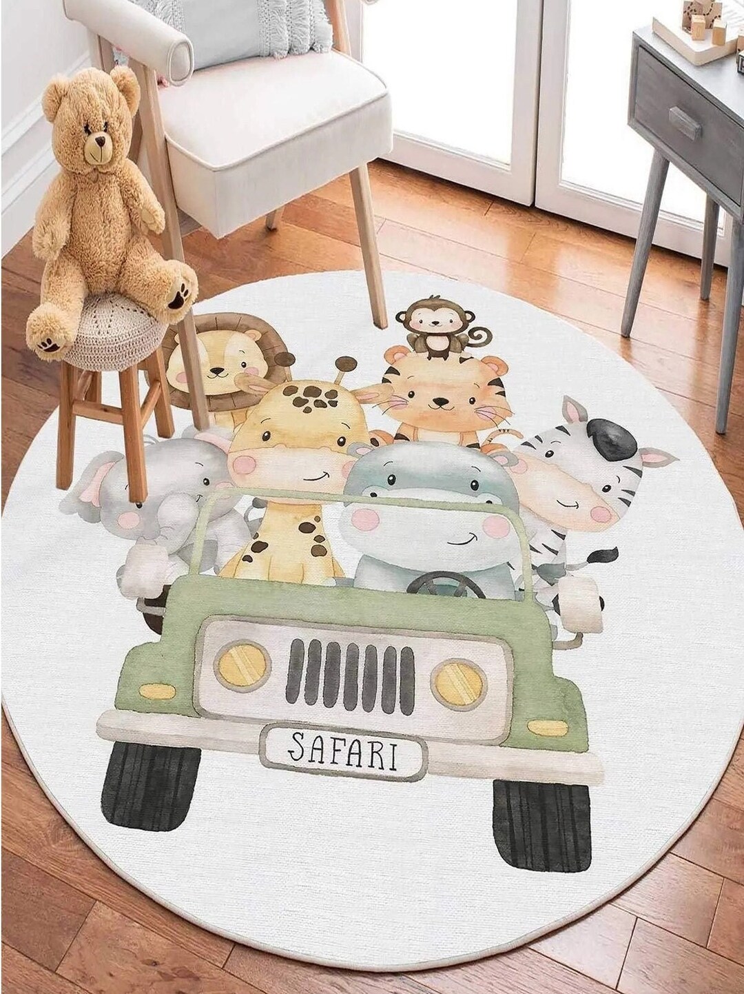 Safari Animals Nursery Rug, Round Rug, Baby Shower Gift, Baby Boy Room ...