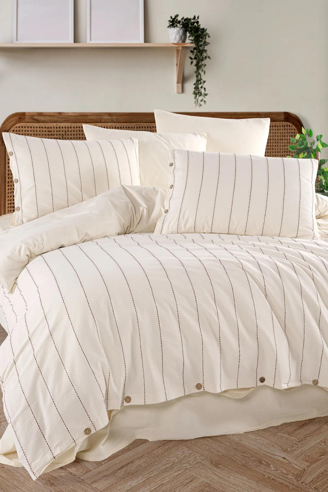 Vintage Striped 100% Cotton Ruffle Yarn Dyed Double Duvet Cover ...
