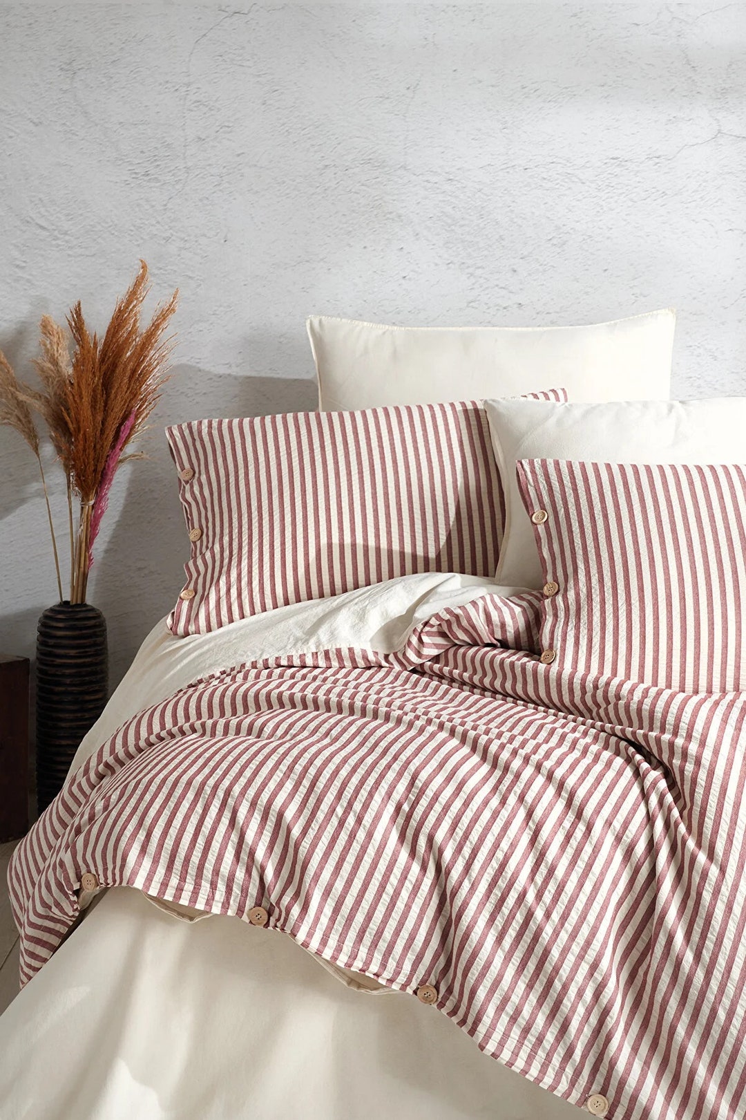 Cherry Stripes Bedding Set,modern Striped Comforter and Sheet Set,timeless Stripes Comforter Set ...