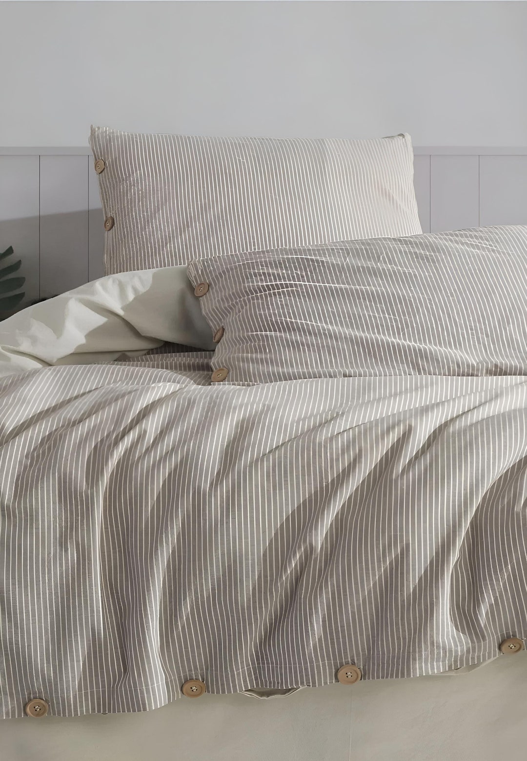 Beige and Brown Stripe Cotton Bedding Set, Classic Stripes Bedding Set ...