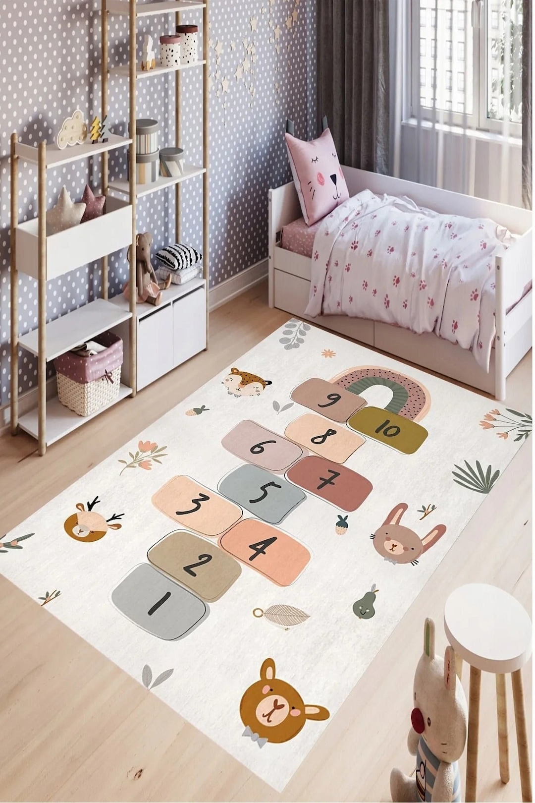 Kids Hopscotch Play Rug, Nonslip Game Rug for Children, Soft Machine ...