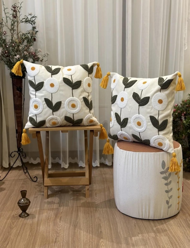 Punch Floral Cushion Cover, Hand Tufted Flower Pillows, Modern ...