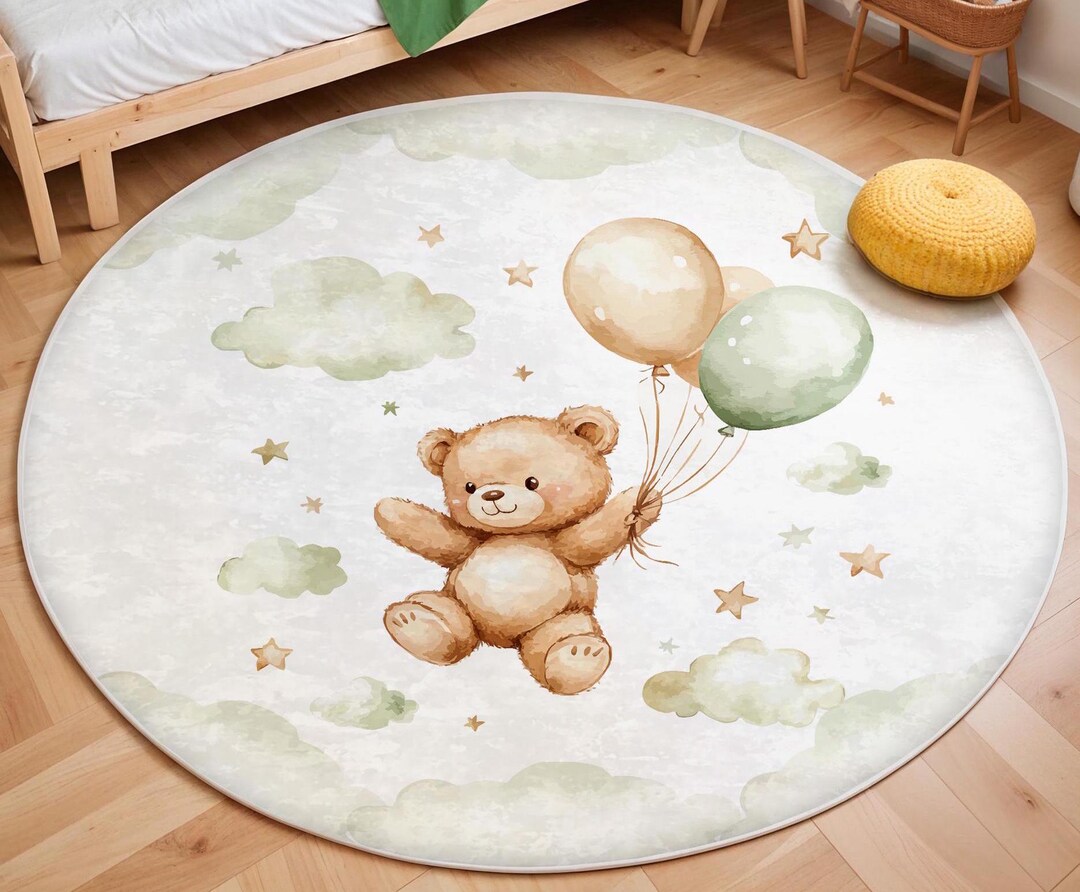 Teddy Bear Nursery Rug, Rectangular Rug for Nursery, Baby Boy Rug ...