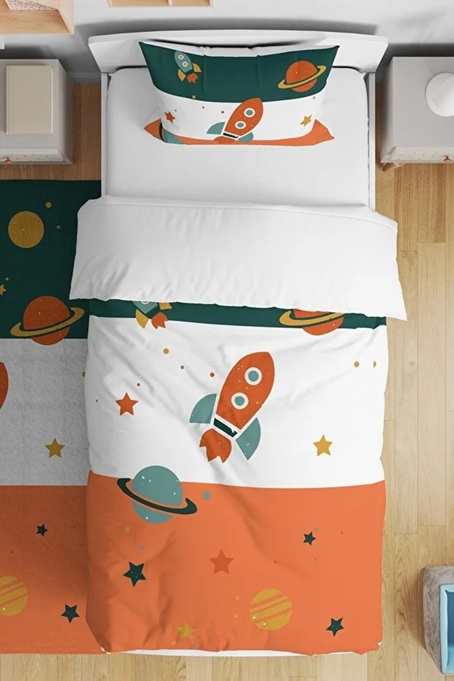 Retro Rocket Themed Kids Bedding Set, Baby Duvet Cover Set,bedroom ...