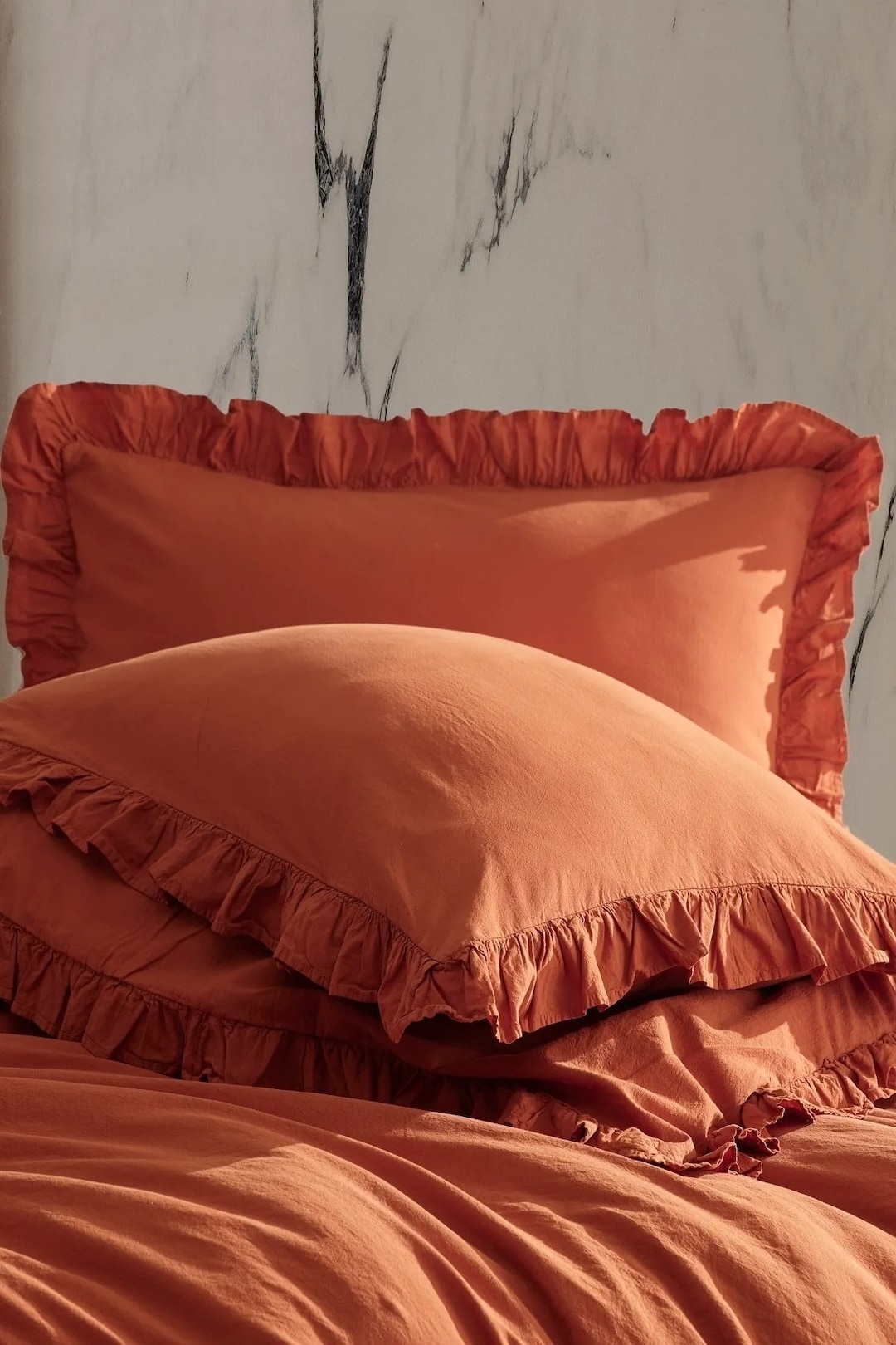 Terracotta Duvet Cover Set, Ruffled Duvet Cover,duvet Cover With ...