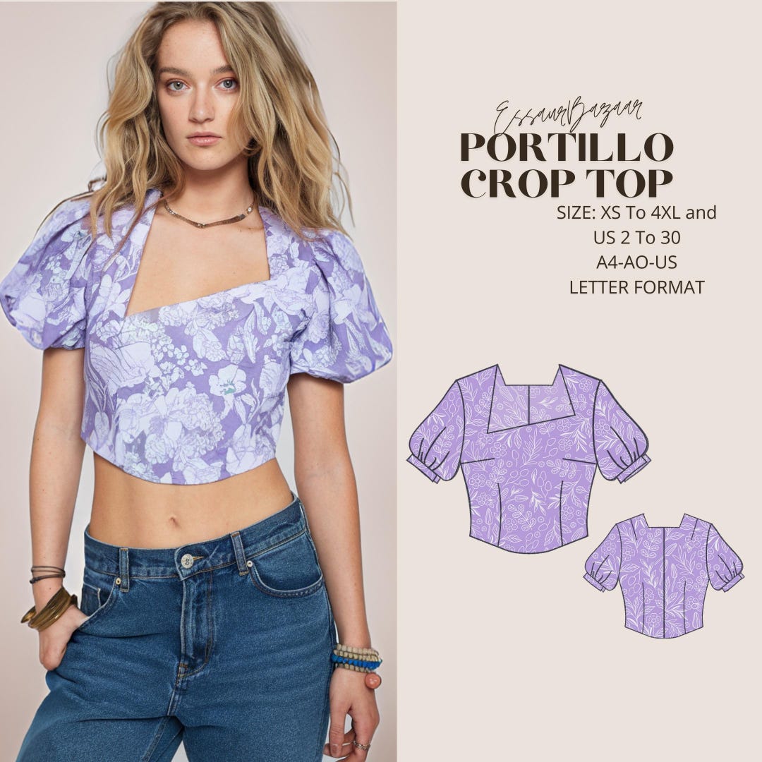 Portillo Crop Top Sewing Pattern, Design Crop Top, Ruffle Top Pattern ...