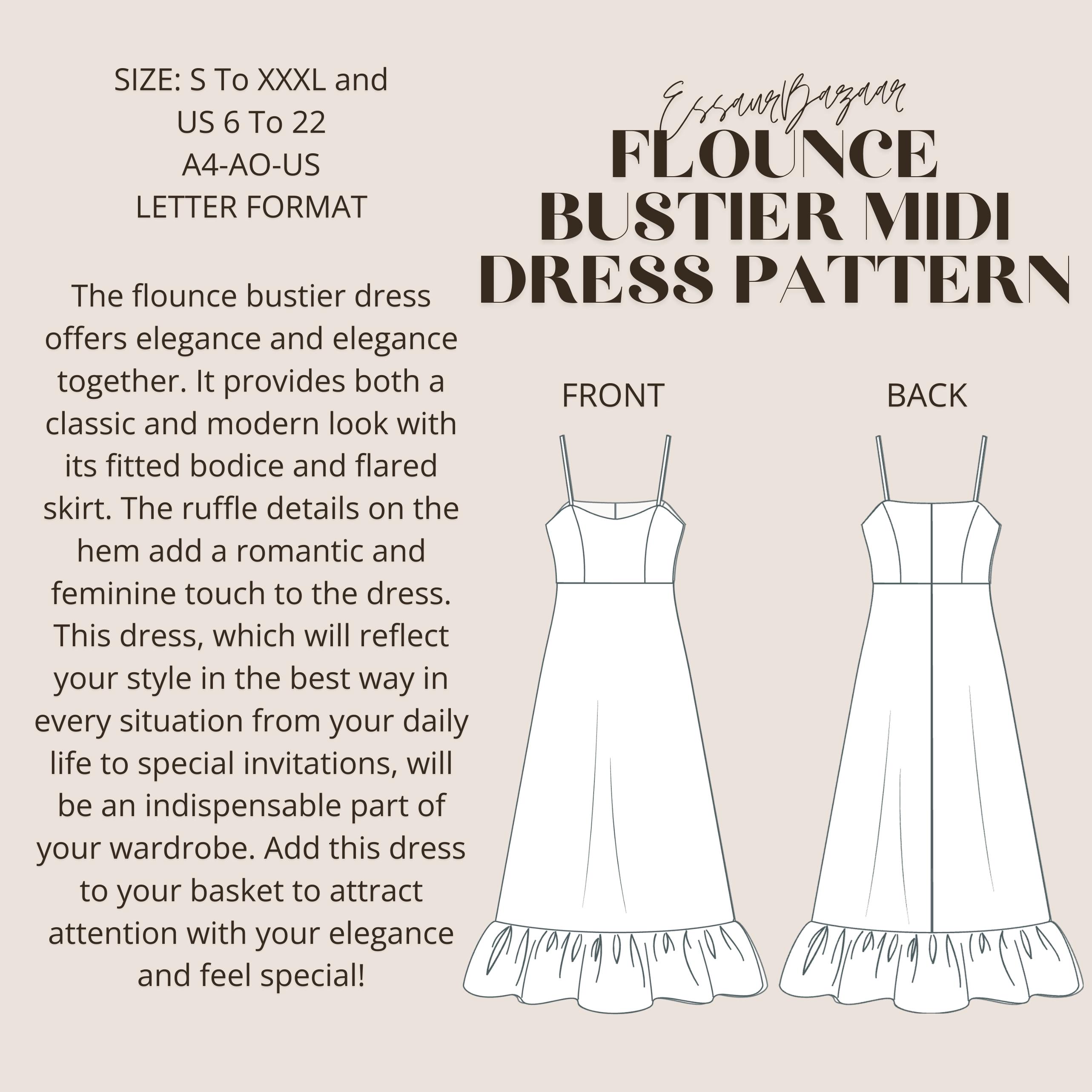Flounce Midi Dress Pattern, PDF Sewing Pattern Dress, Easy Wedding Midi ...